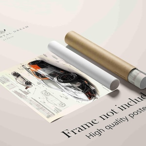 Detailed Sports Car Blueprint Poster - Automotive Sketch Art for ...