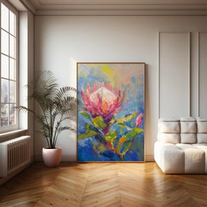 Bright Abstract Flower Poster - Protea Botanical Art Print for Wall ...