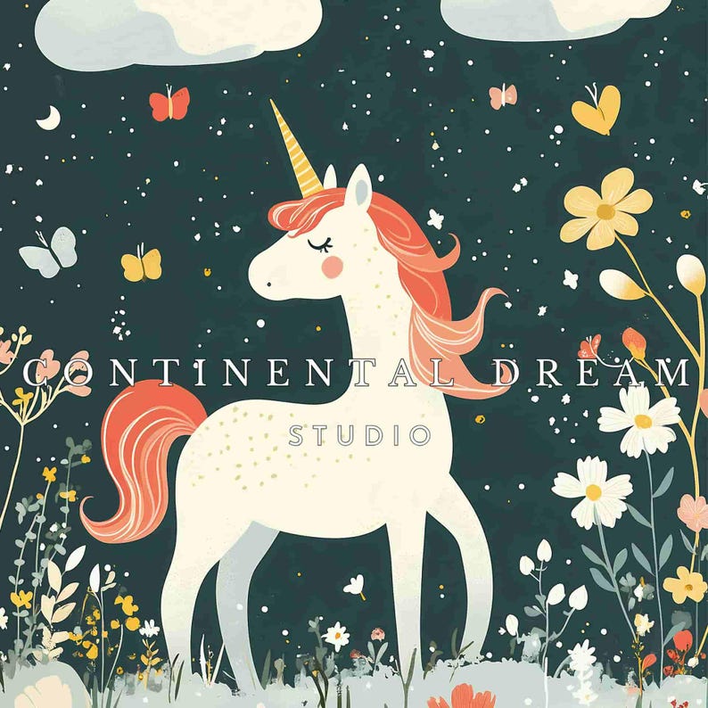 Magical Unicorn Poster - Whimsical Kids Room Decor Art Illustration - Etsy