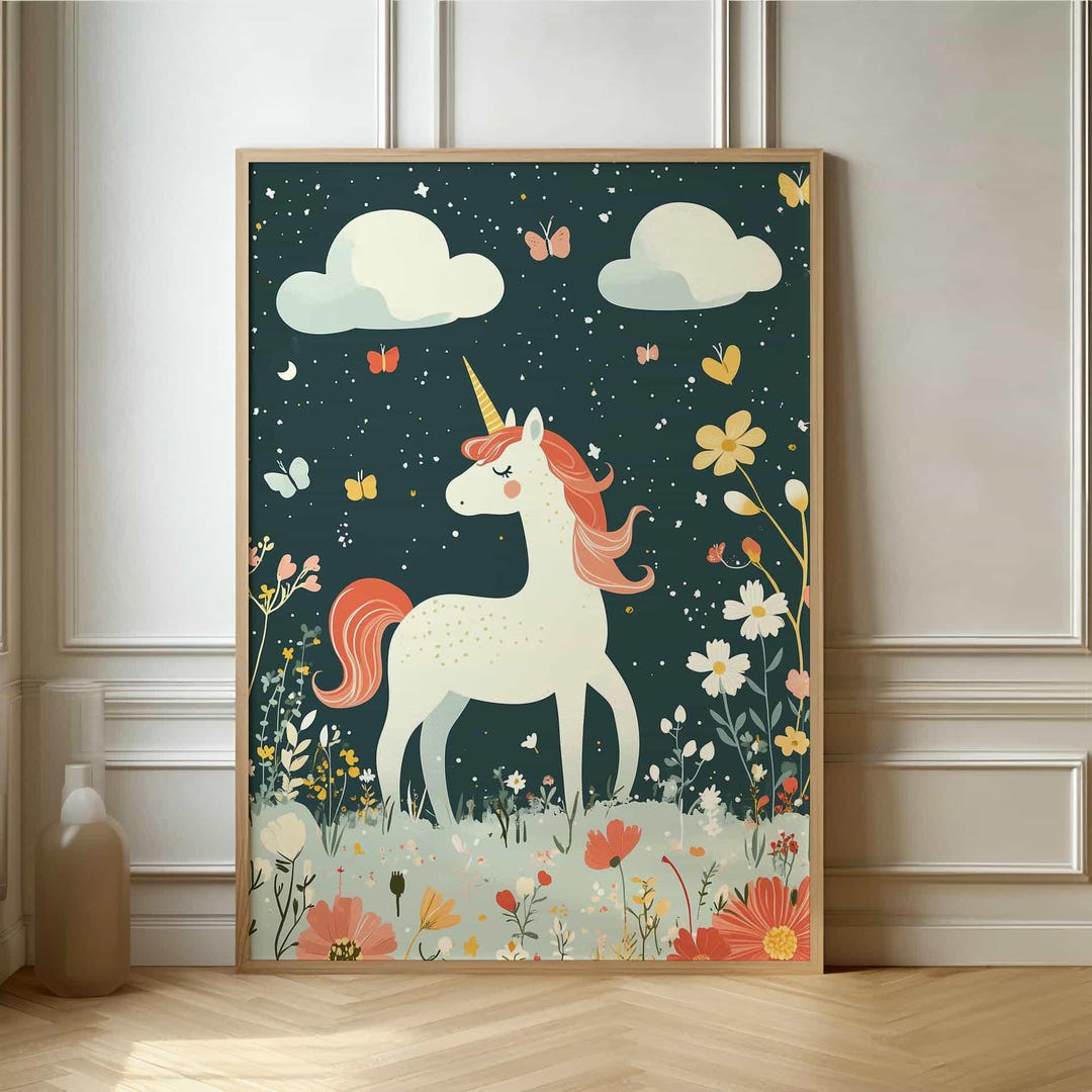 Magical Unicorn Poster - Whimsical Kids Room Decor Art Illustration - Etsy