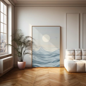 Calming Beach Scene Poster - Minimalist Ocean Wave Art for Home and ...