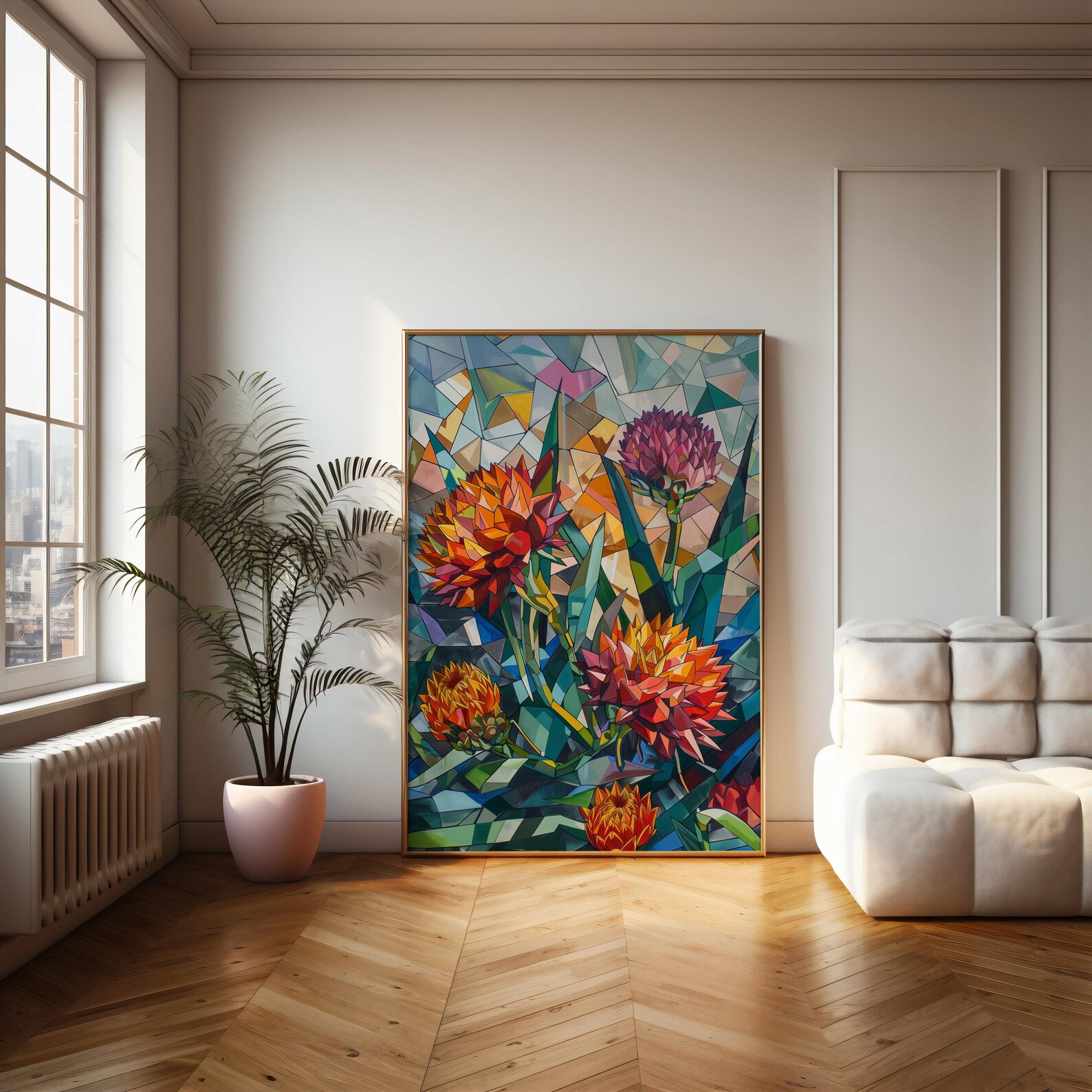 Vibrant Floral Geometric Poster - Modern Abstract Art for Wall ...