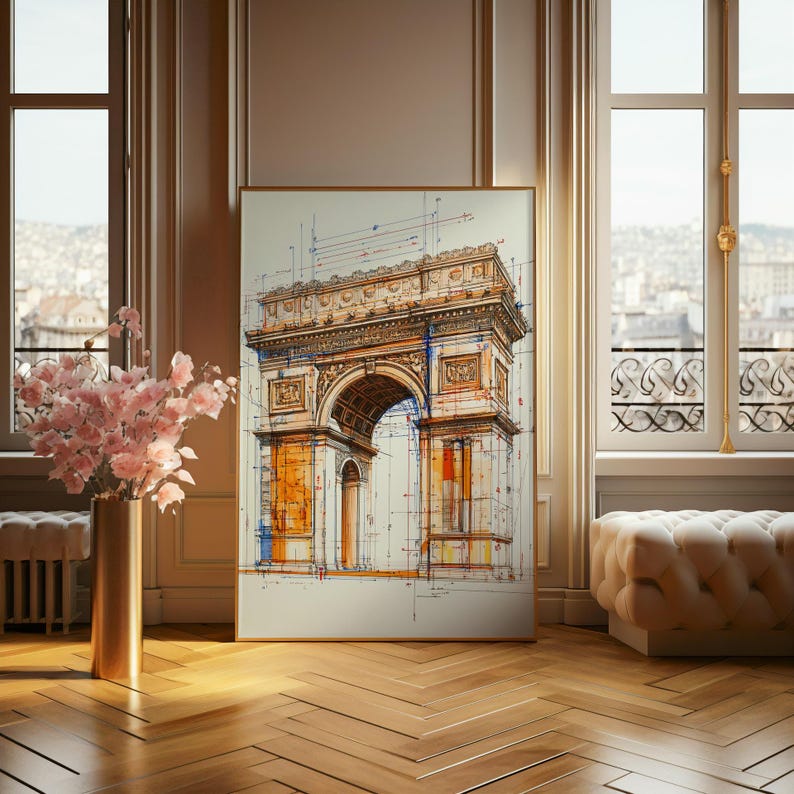 Arc De Triomphe Sketch Print, Contemporary Line Art Poster - Etsy