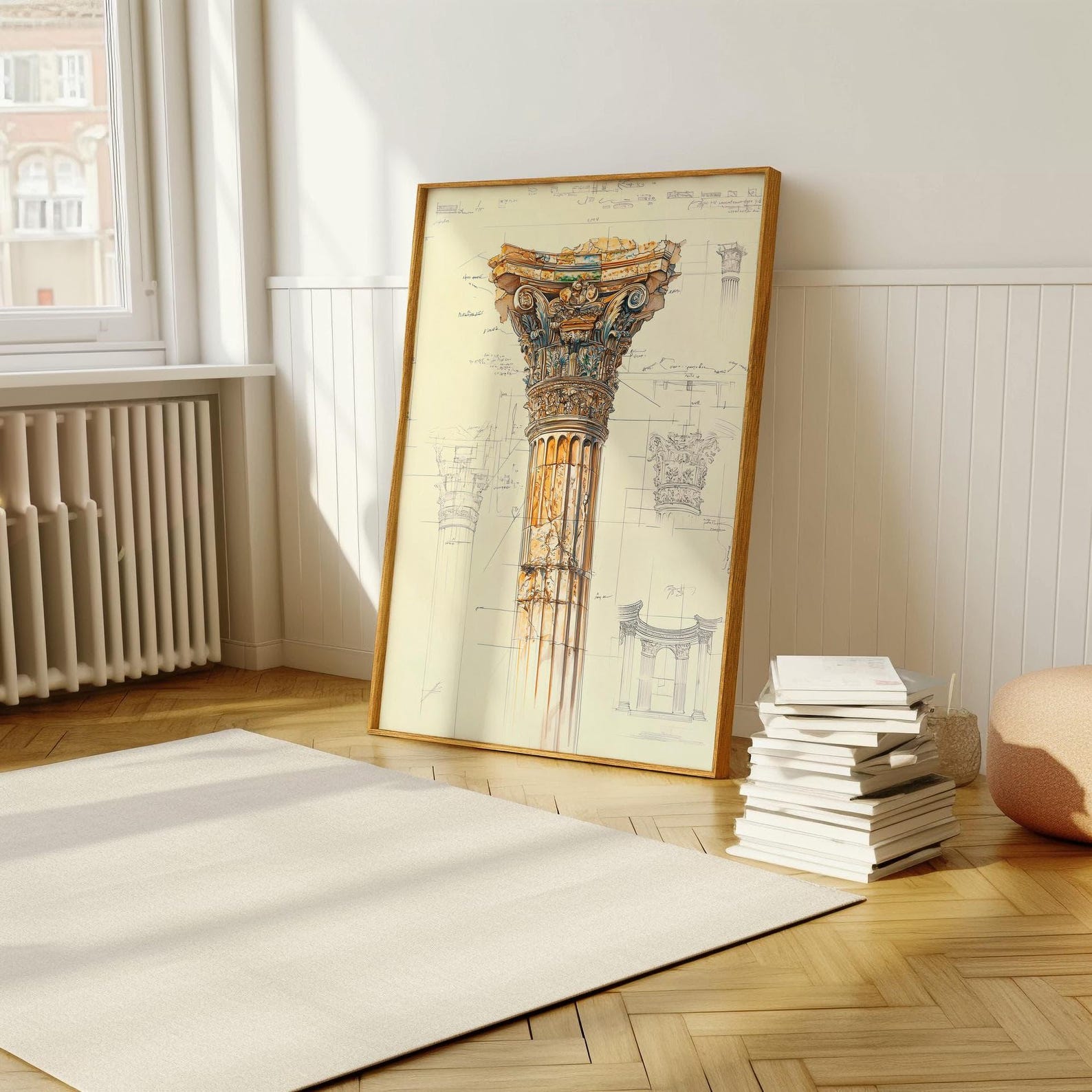 Architectural Column Blueprint Poster - Detailed Sketch Art Print ...
