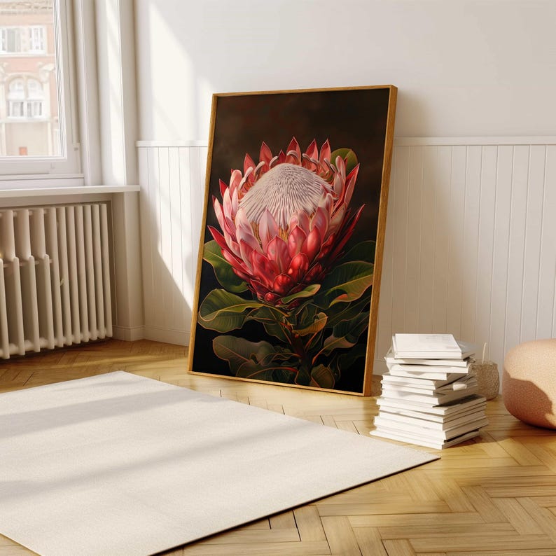 Beautiful Protea Flower Poster - Detailed Botanical Art for Home Wall ...