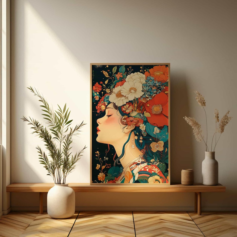 Boho Floral Beauty Poster - Whimsical Illustrated Art Print - Etsy