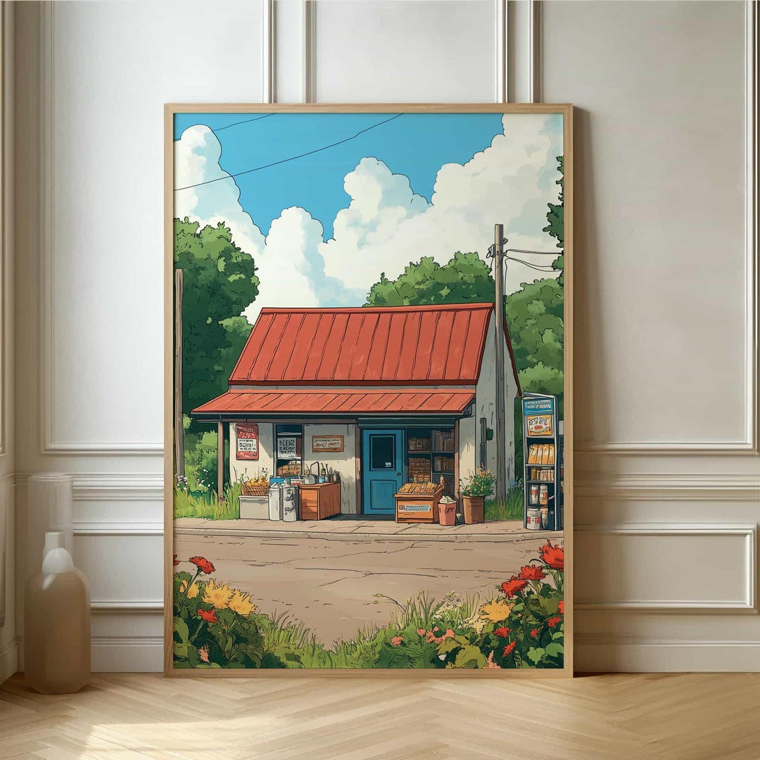 Vintage Rural Shop Poster - Colorful Digital Illustration for Rustic ...