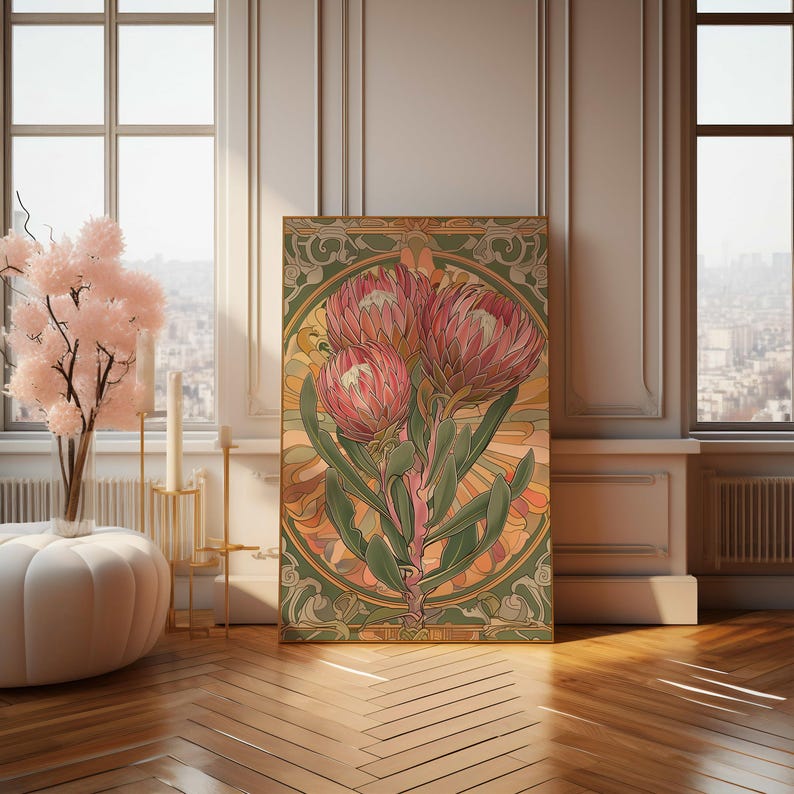 Beautiful Floral Art Nouveau Poster Exquisite Protea Flower Artwork - Etsy