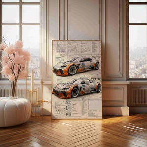 Technical Race Car Art Poster - Stylish Automotive Blueprint Design - Etsy