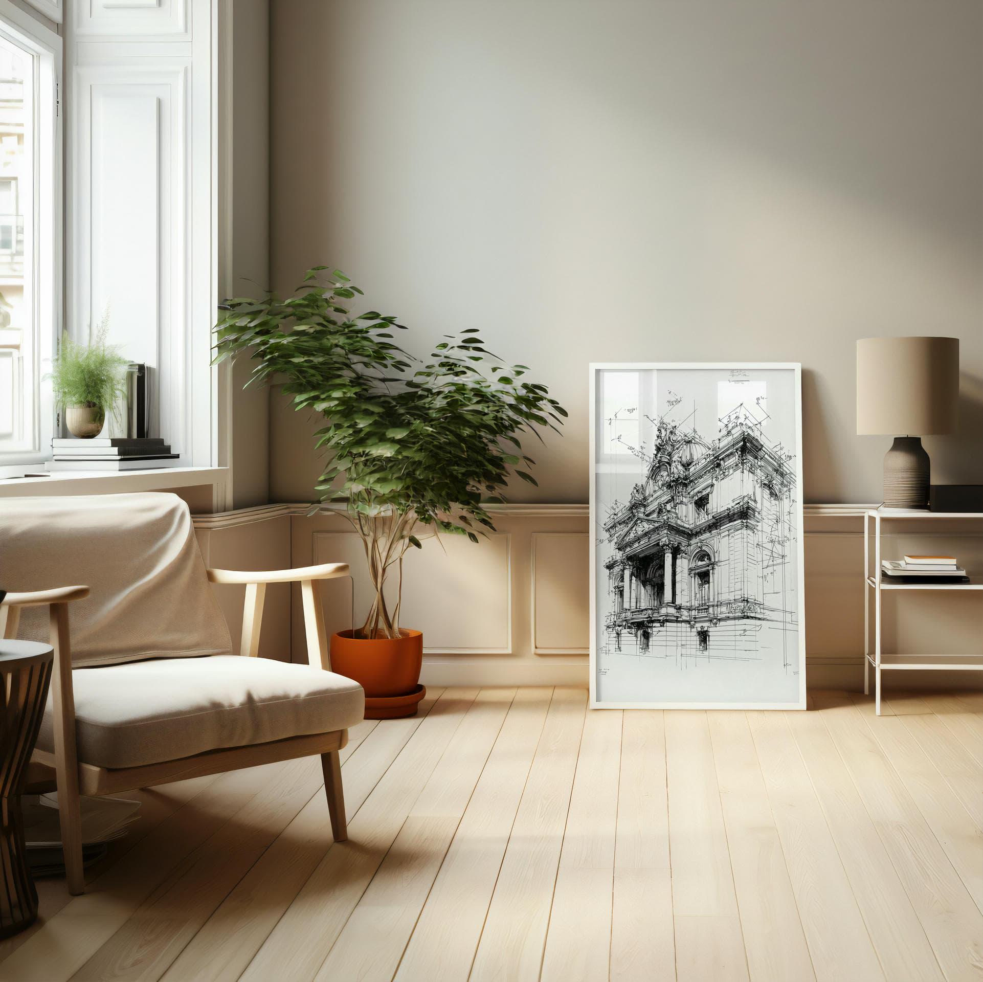 Architectural Line Art Print – Classic Building Sketch, Modern Decor ...