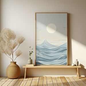 Calming Beach Scene Poster - Minimalist Ocean Wave Art for Home and ...