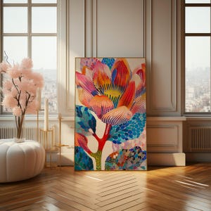 Vibrant Blooming Floral Art - Contemporary Colorful Plant Poster for ...