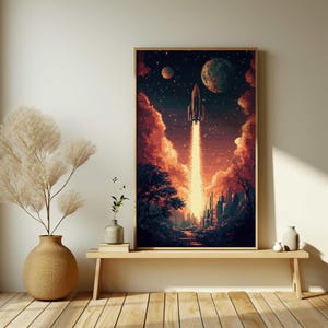 Pixel Art Space Adventure Poster - Vintage Rocket Launch Artwork - Etsy