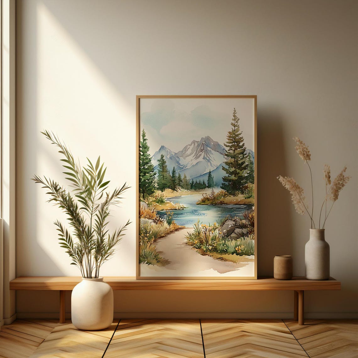 Serene Mountain Landscape Poster - Tranquil Watercolor Art for Nature ...
