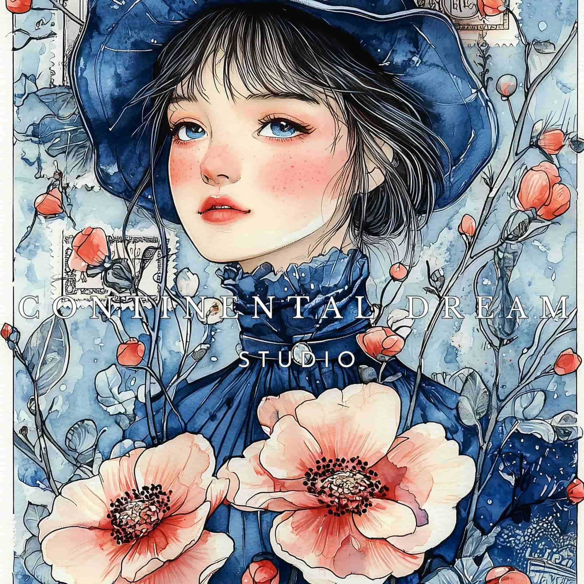Enchanting Blue Lady Poster - Romantic Vintage Style Watercolor Wall ...