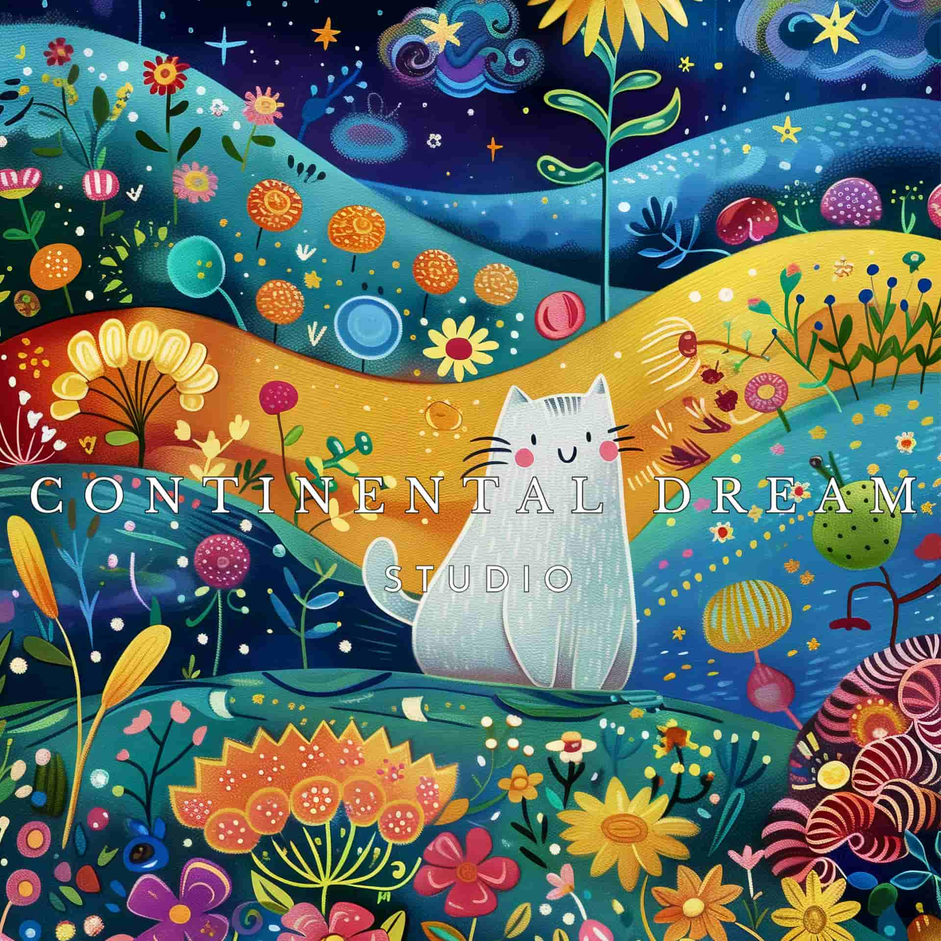 Cat in Colorful Fantasy Garden Poster - Whimsical Night Scene Art - Etsy