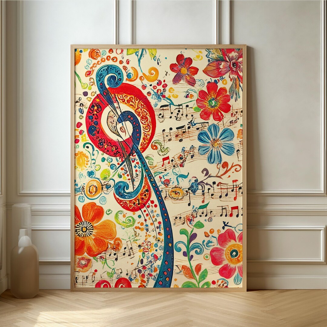 Floral Treble Clef Art Print – Colorful Music Poster - Etsy