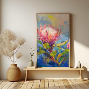 Bright Abstract Flower Poster - Protea Botanical Art Print for Wall ...