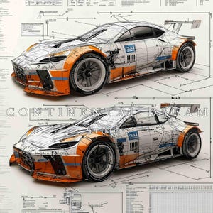 Technical Race Car Art Poster - Stylish Automotive Blueprint Design - Etsy