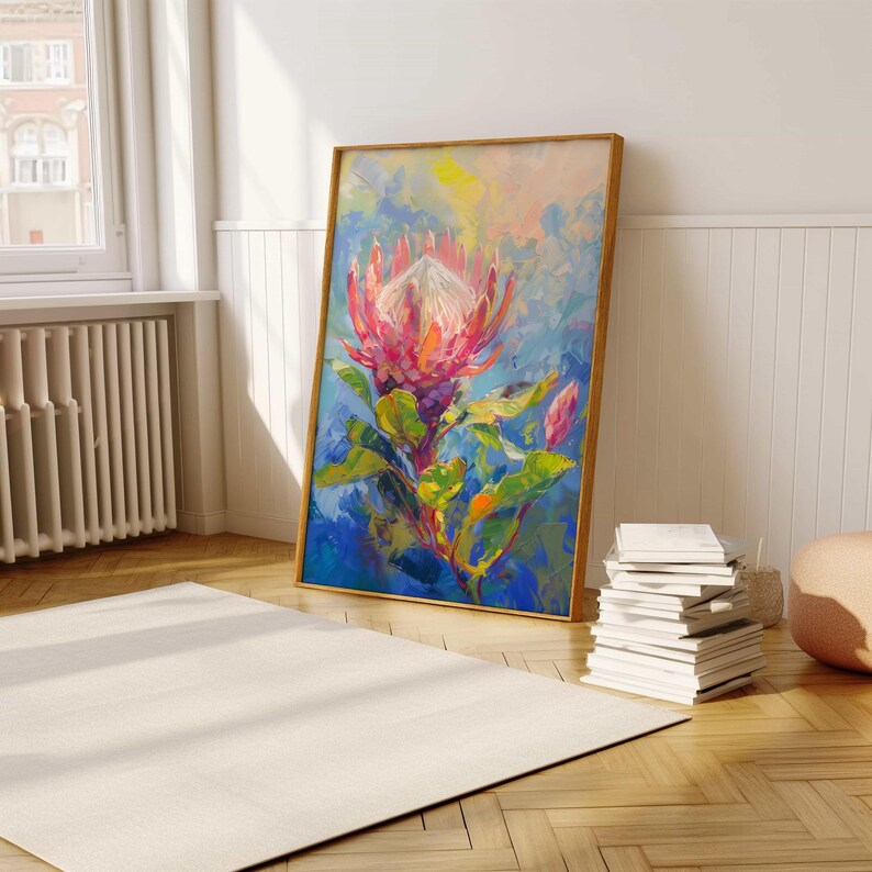 Bright Abstract Flower Poster - Protea Botanical Art Print for Wall ...