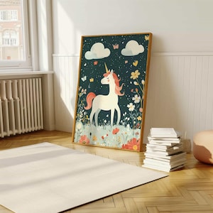 Magical Unicorn Poster - Whimsical Kids Room Decor Art Illustration - Etsy