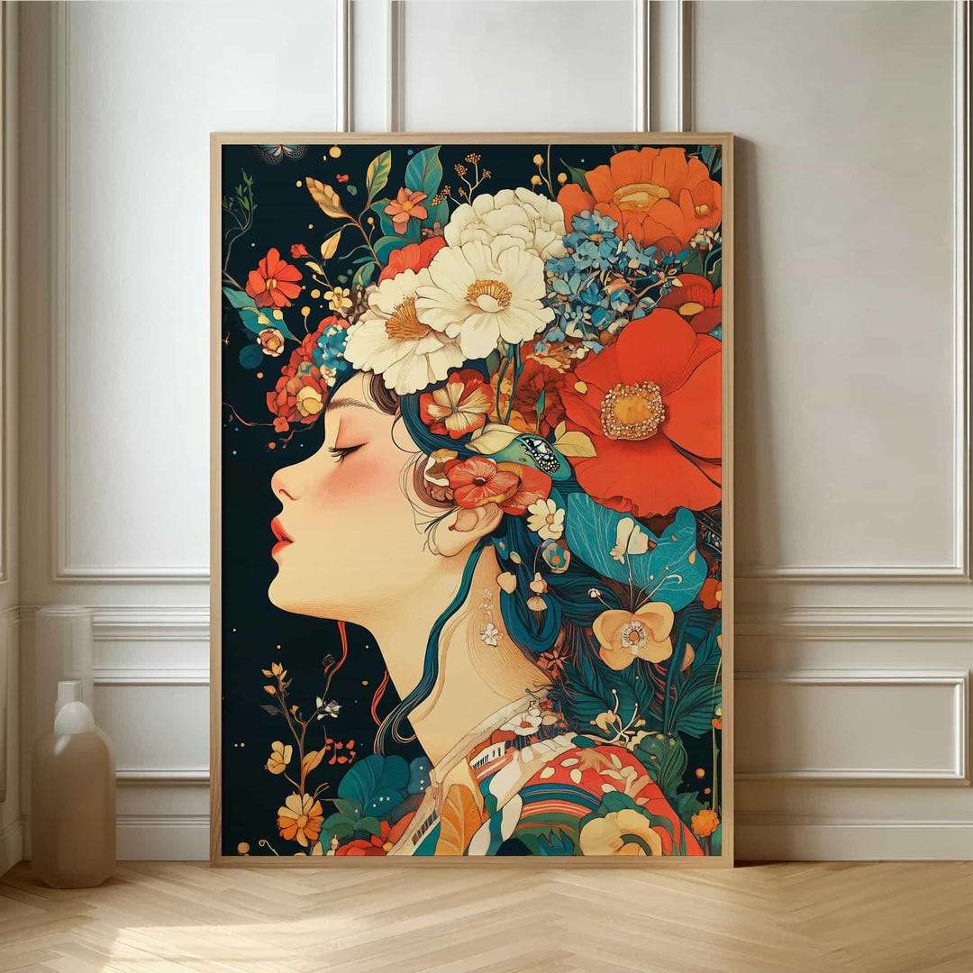Boho Floral Beauty Poster - Whimsical Illustrated Art Print - Etsy