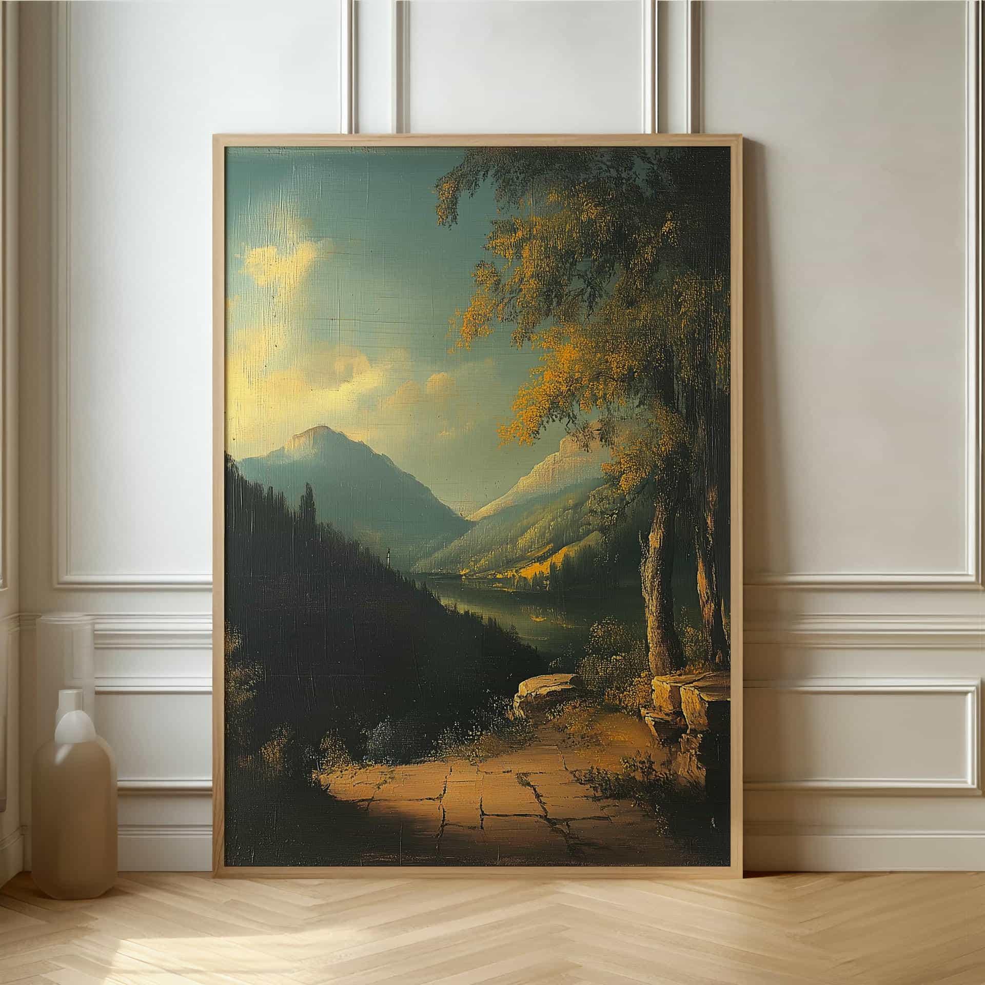 Tranquil Mountain View Poster - Oil Painting Style Wall Art for Nature ...