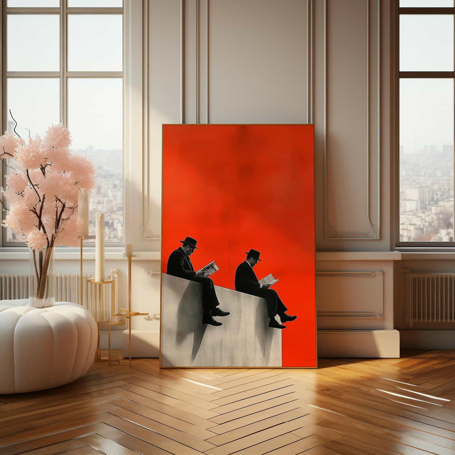 Retro Surrealism Poster - Unique Men on Edge Art Print for Living Room ...