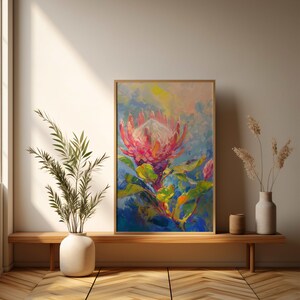 Bright Abstract Flower Poster - Protea Botanical Art Print for Wall ...