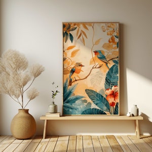 Colorful Birds in Botanical Garden Poster - Vibrant Nature Wall Art ...