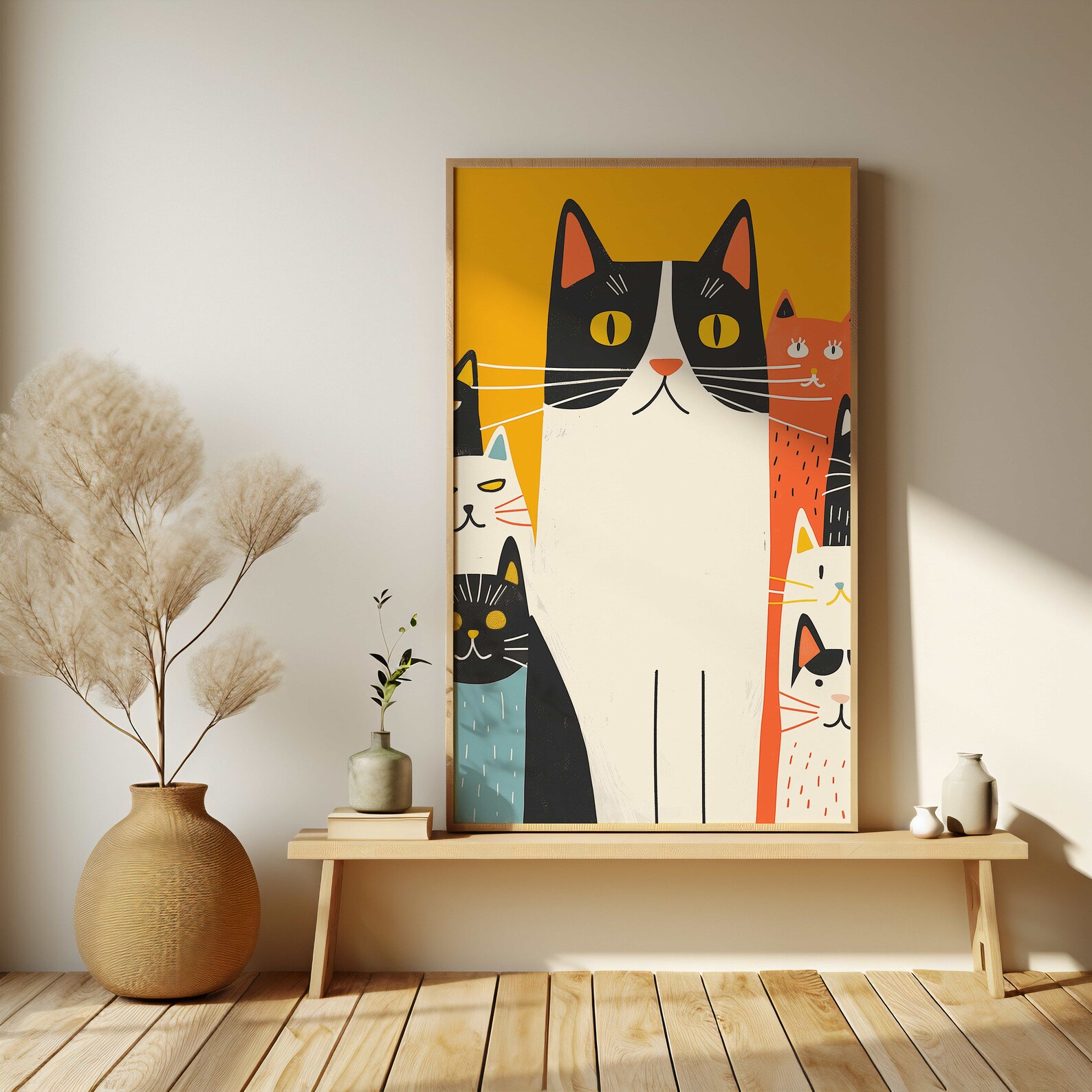 Whimsical Cat Family Poster - Modern Illustration Wall Art for Cat ...
