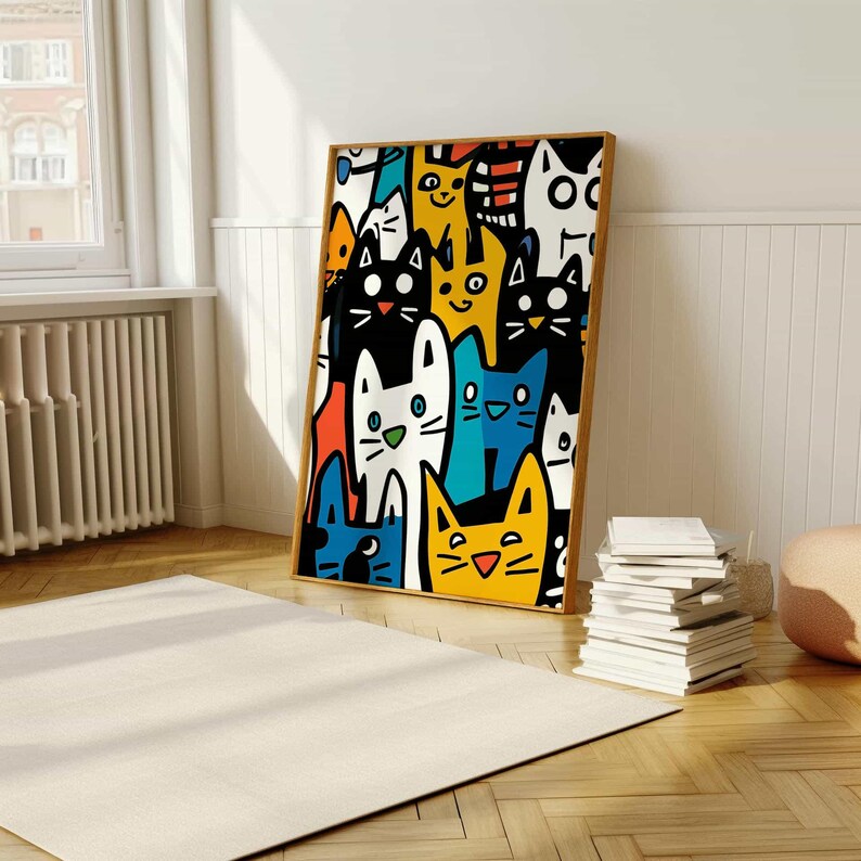 Quirky Cat Art Poster - Bold Abstract Cat Faces for Fun Wall Decor - Etsy