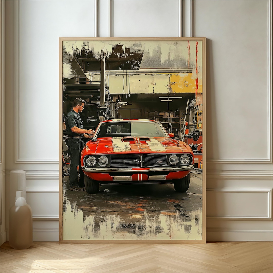 Classic American Muscle Poster - Retro Garage Art Print Featuring a ...