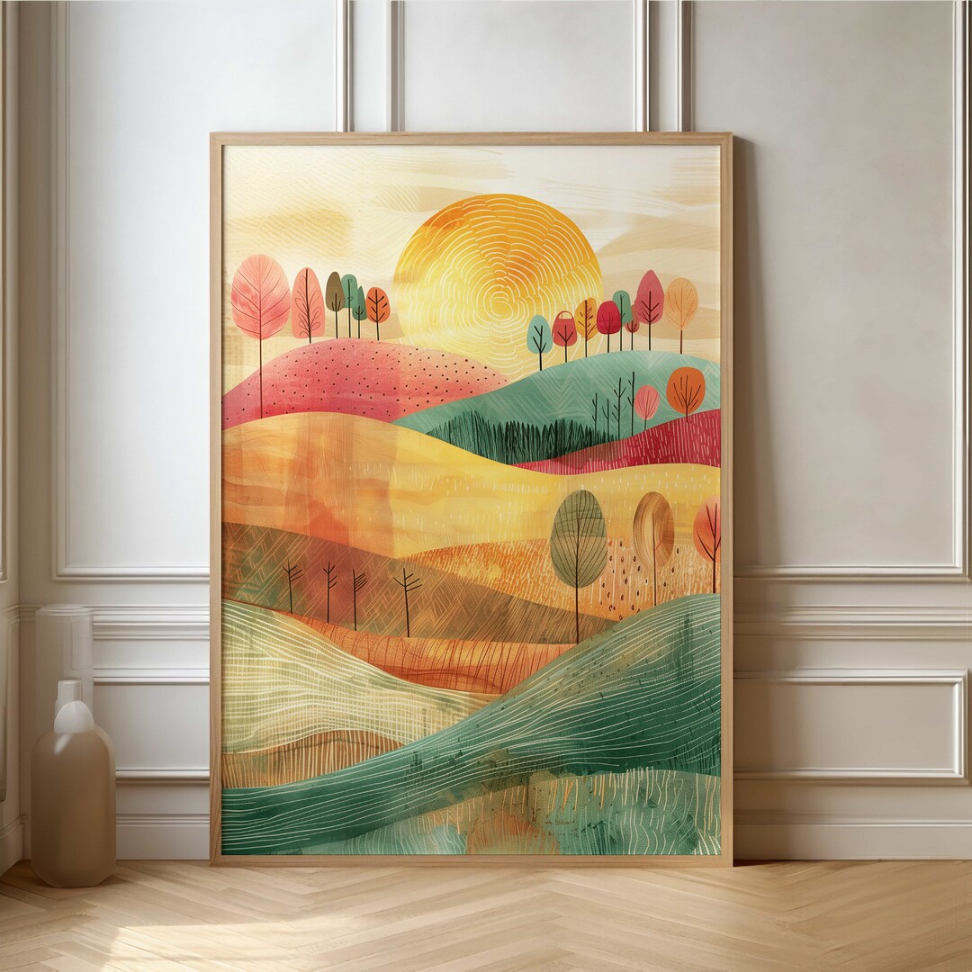 Whimsical Autumn Tree Print - Colorful Illustrated Landscape, Playful ...