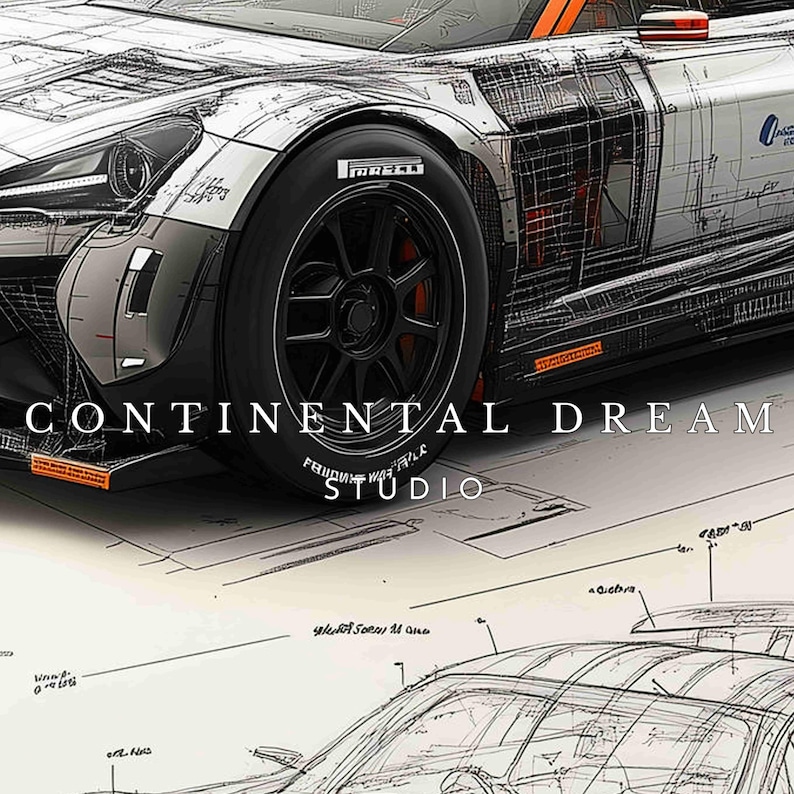 Detailed Sports Car Blueprint Poster - Automotive Sketch Art for ...