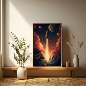Pixel Art Space Adventure Poster - Vintage Rocket Launch Artwork - Etsy