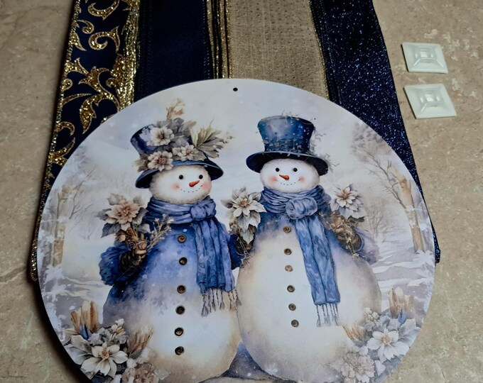 Snowman Winter Scene Metal Sign and Wired Ribbon Kit. Christmas Wreath ...