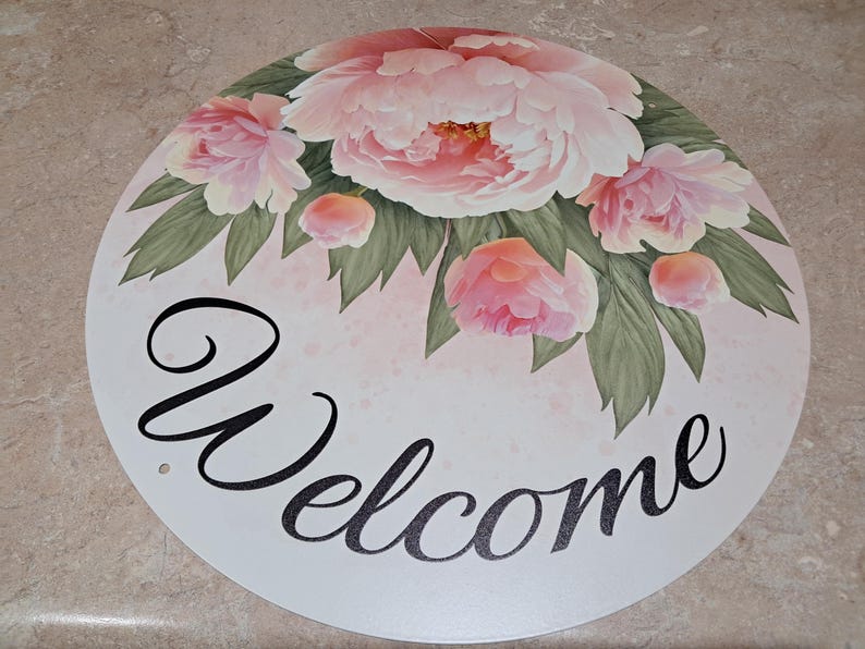 Adorable "welcome " Peony Spring Metal Sign With Ribbon Kit, Signs for ...