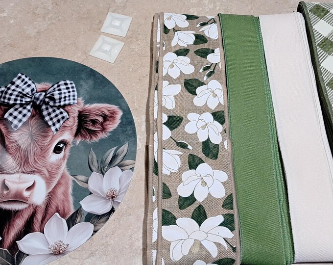Adorable Baby Cow Magnolia Metal Sign With Wreath Kit, Wreath Ribbon ...