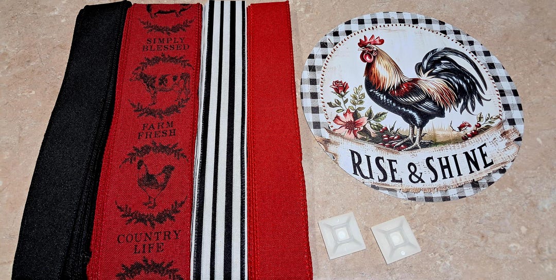 Rooster "rise & Shine" Metal Sign With Wreath Kit, Wreath Ribbon and ...
