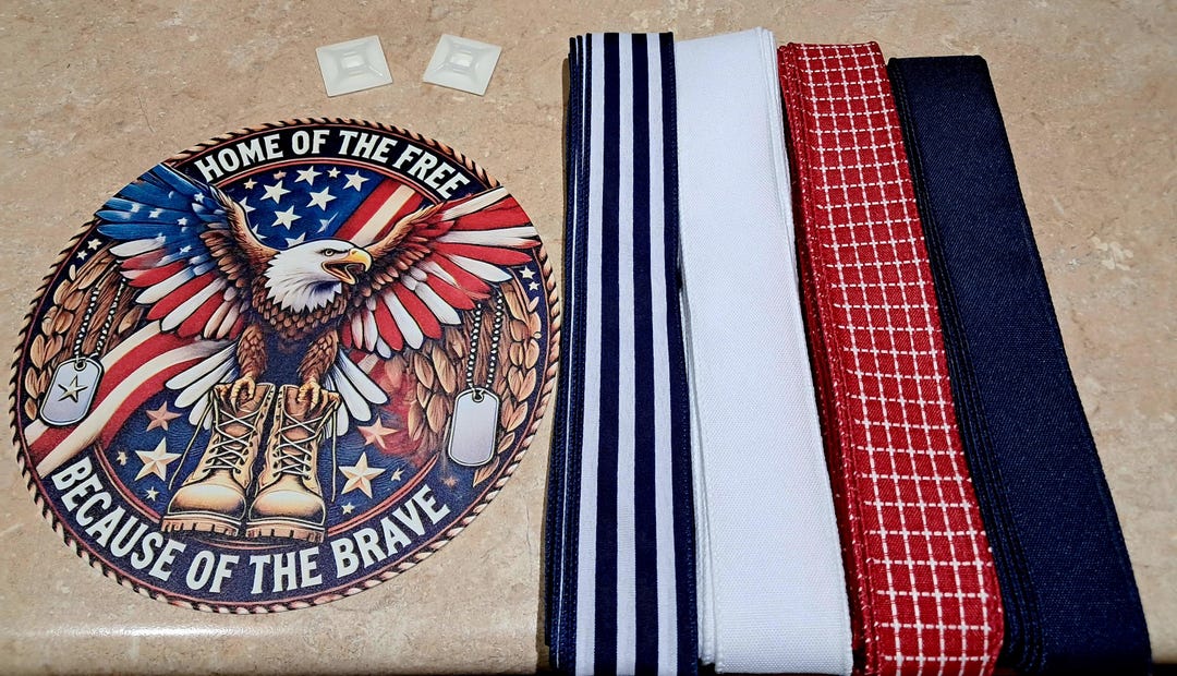 Patriotic Eagle Sign With Wreath Kit, Wreath Ribbon and Sign Bundle ...