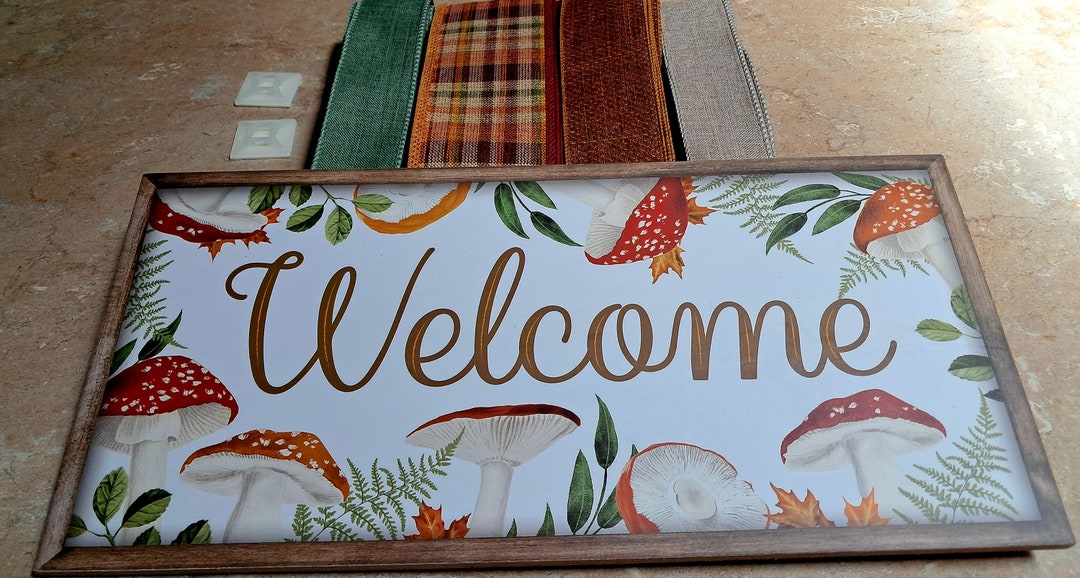 Mushroom Welcome Sign Wreath Kit: Wooden Sign & Ribbon Bundle - Etsy