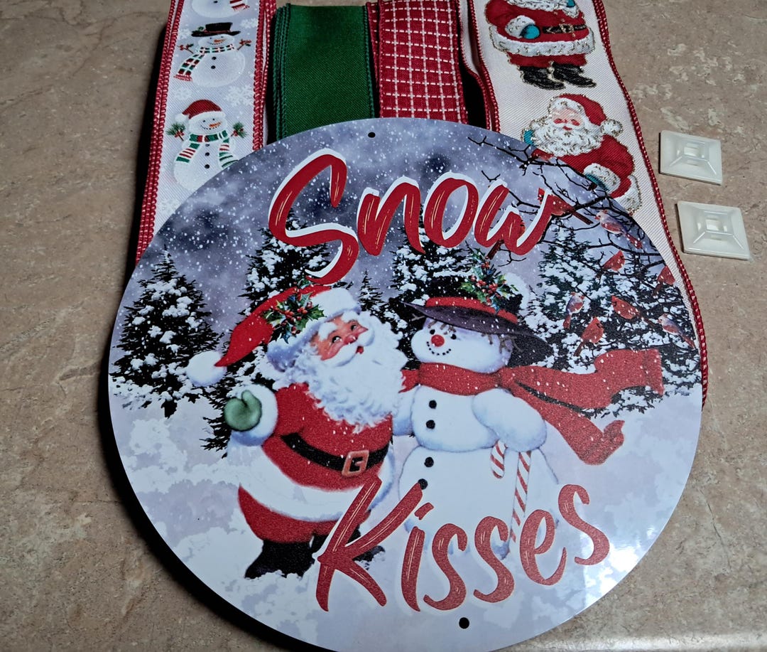 Santa Snowman Snow Kisses Wreath Kit, Wreath Ribbon and Sign Bundle ...