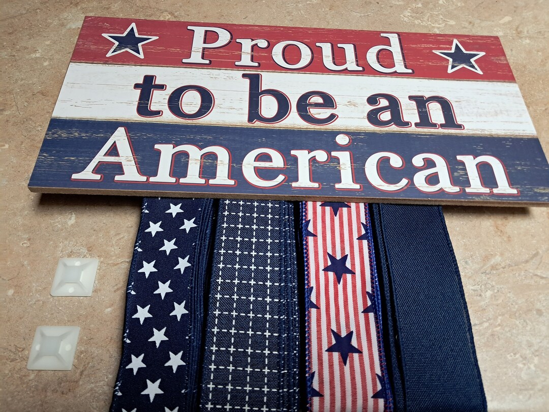 Patriotic, Red, White, Blue Wooden Sign Wreath Kit, Wreath Ribbon and ...