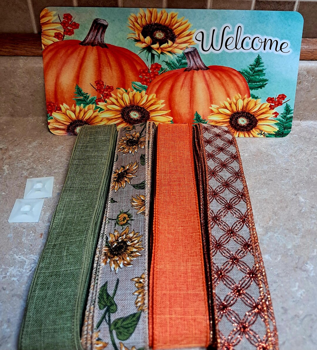 Welcome Fall Rectangular Metal Sign Wreath Kit, Wreath Ribbon and Sign ...