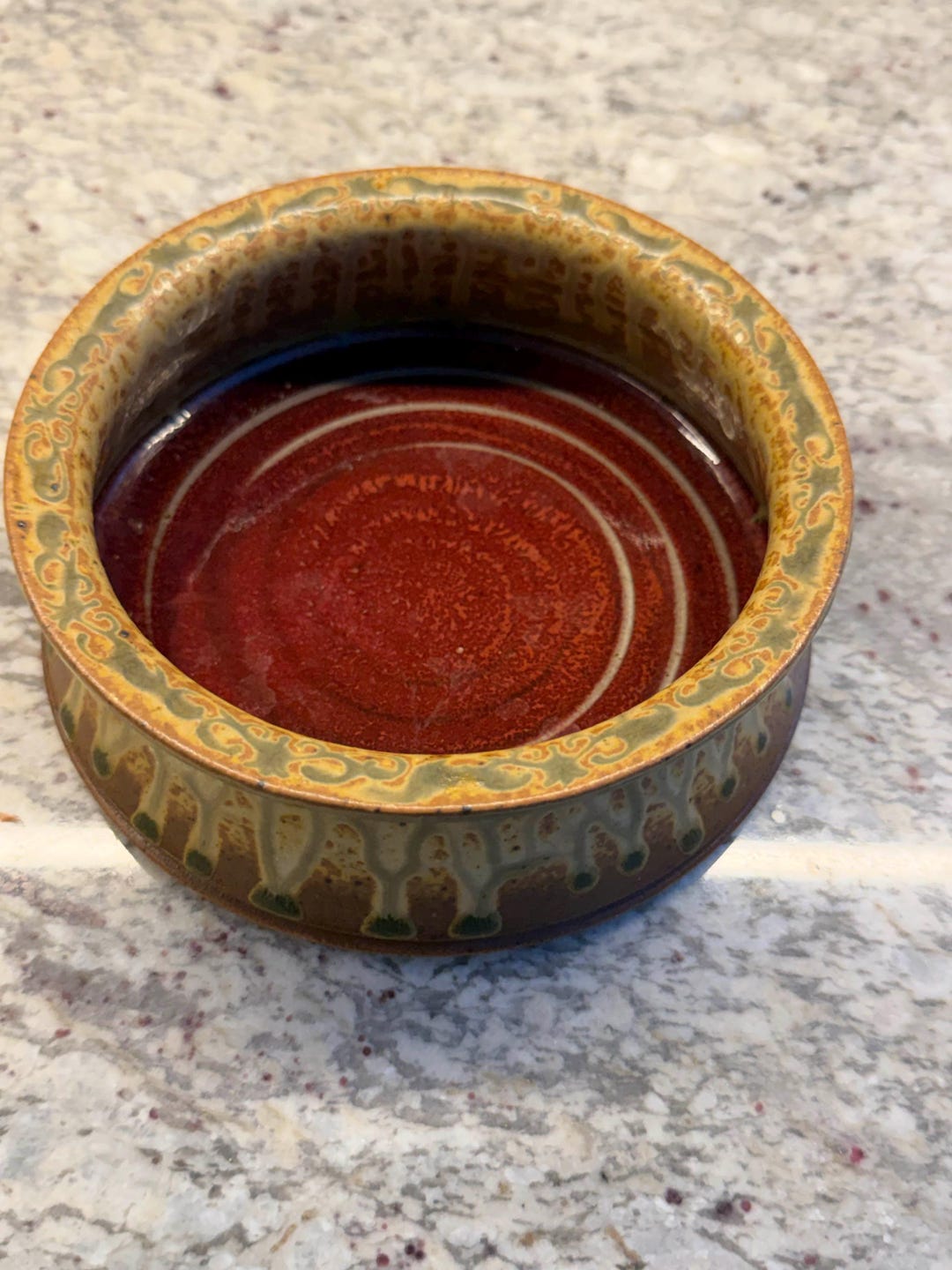 Paul Ray Pottery Brie Baker Bowl Red Swirl Drip Glaze 6" Diameter, Bowl ...