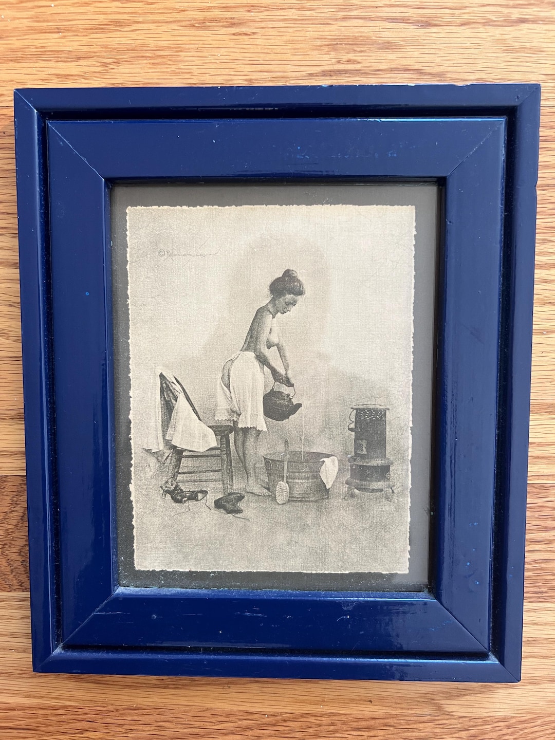 Vintage Sepia Art Prints by R. Hendrickson, Blue Painted Frames - Etsy