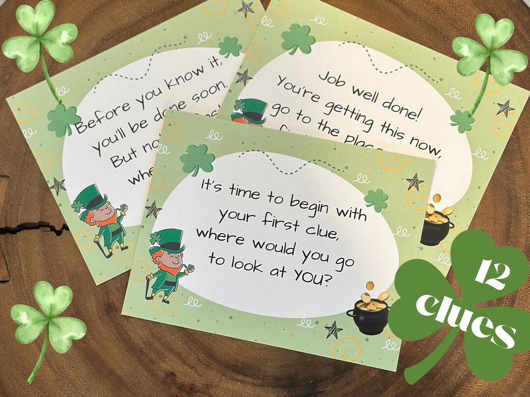 St. Patricks Day Treasure Hunt 12 Clue Cards Printed and Ready to Go ...