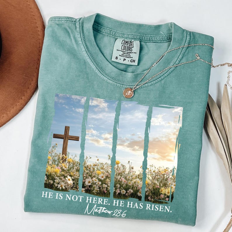 Comfort Colors Easter Tee: He is Risen Cross, Jesus Christ Shirt - Etsy