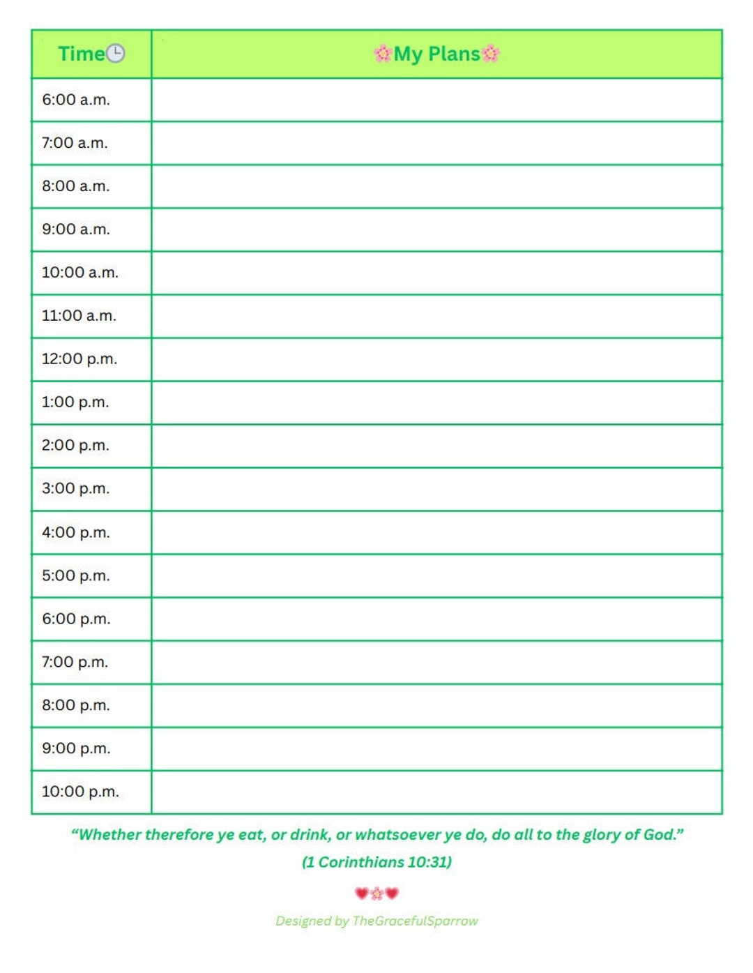 Faith-based Daily Planner Printable, Digital Hourly Calendar Download ...